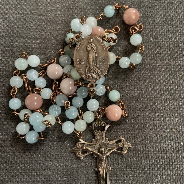St. Anne Rosary- Aquamarine, Sunstone, and Solid Bronze- Custom ...