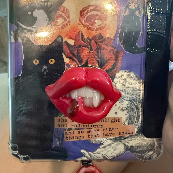 Red Vampire Lips Magsafe Popsockets Phone Grip With Fang Bite and ...