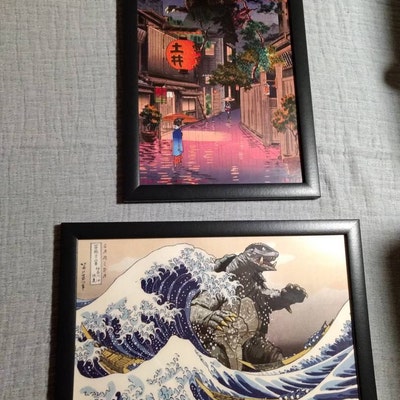 Godzilla in the Rain Japanese Woodblock Print - Etsy