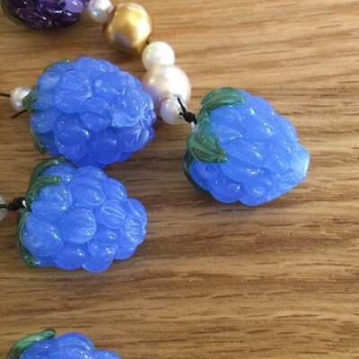 Glass Raspberry Bead 1p, Light Periwinkle, Raspberry Beads, Lampwork ...