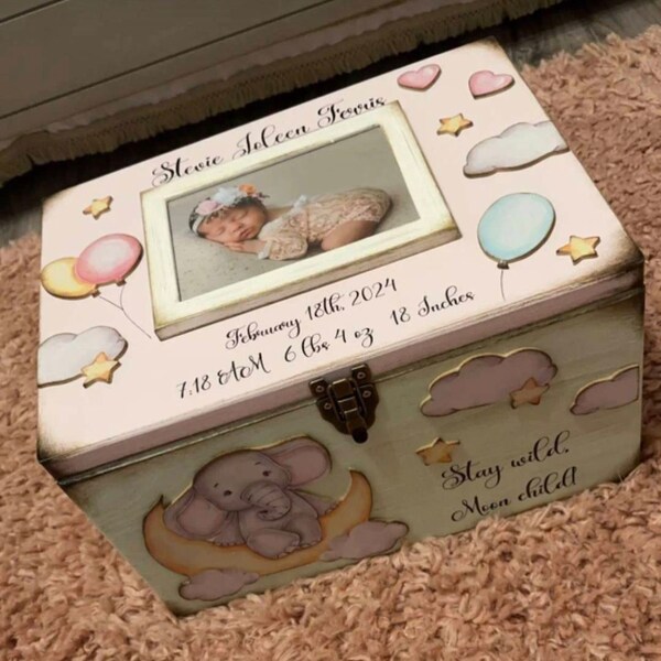 Personalized Baby Memory Box, Natural Wood Baby Keepsake Box, Gift for ...