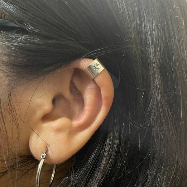 Simple Lotus Slim Upper Ear Cuff, Hammered Ear Cuff, Everyday Ear Cuff ...