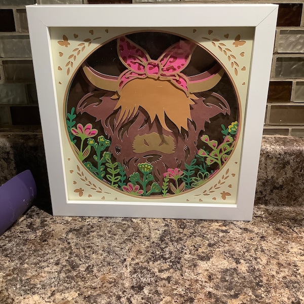 3D Highland Cow Shadow Box, Farm Shadow Box SVG, Layered Papercut ...