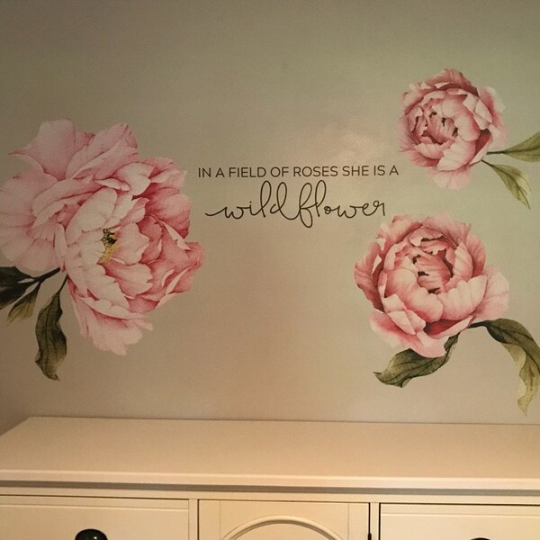 Pink Peony Wall Decal - Floral Wall Decals - Removable Peel and Stick ...