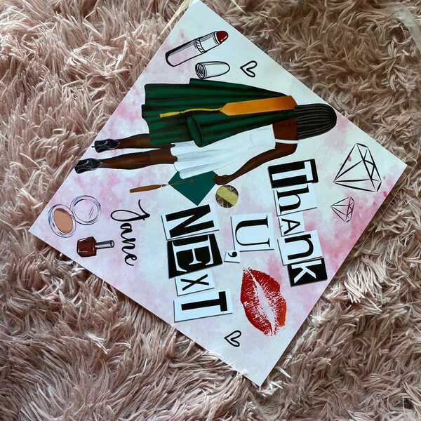Ariana Grande Thank U Next, Black Queen Grad Cap Topper, Personalized ...