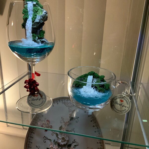 Wine Glass With Waterfall, Beach Terrarium, Beach Resin Art, Gift for ...
