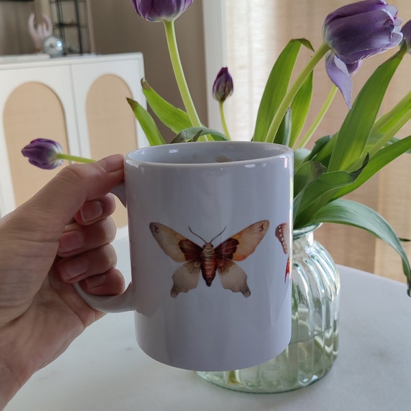 Artsy Butterfly Mug, Blockprint Coffee Mug, Tea Cup, Butterfly and ...