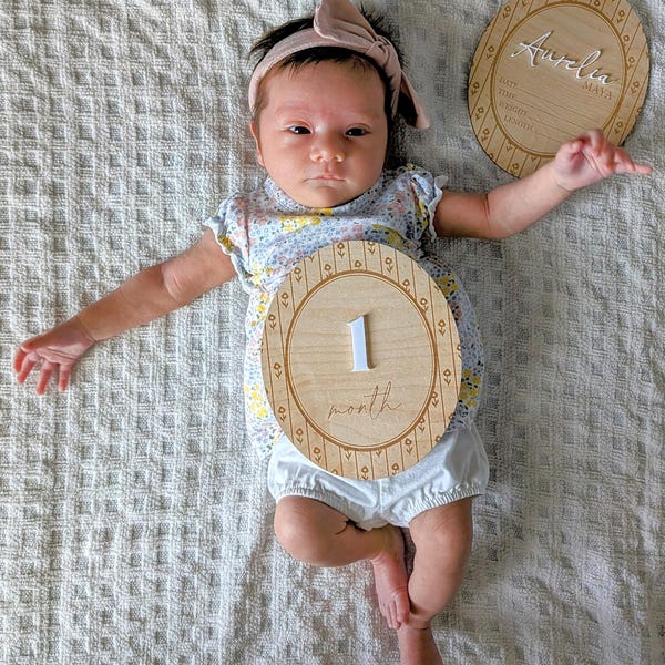Monthly Milestone Set, Vintage Floral Baby Photo Prop, Wooden Month ...