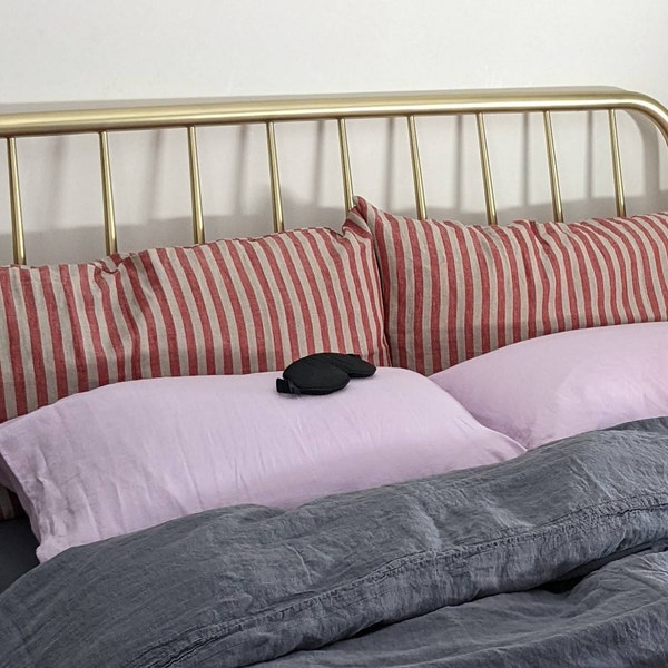 Red & Natural Linen Fabric With Mini Check Pattern. Linen Fabric With ...