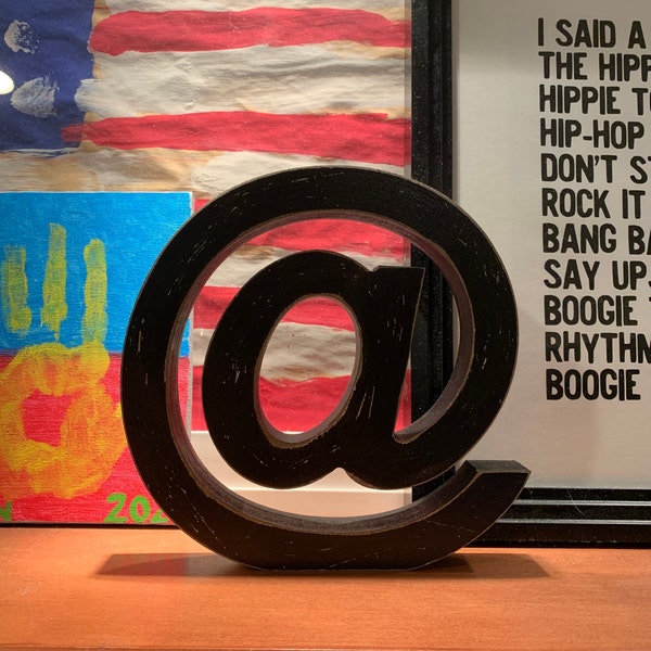 Wooden @ Sign Office Desk Decor, Free Standing at Symbol Gift for ...