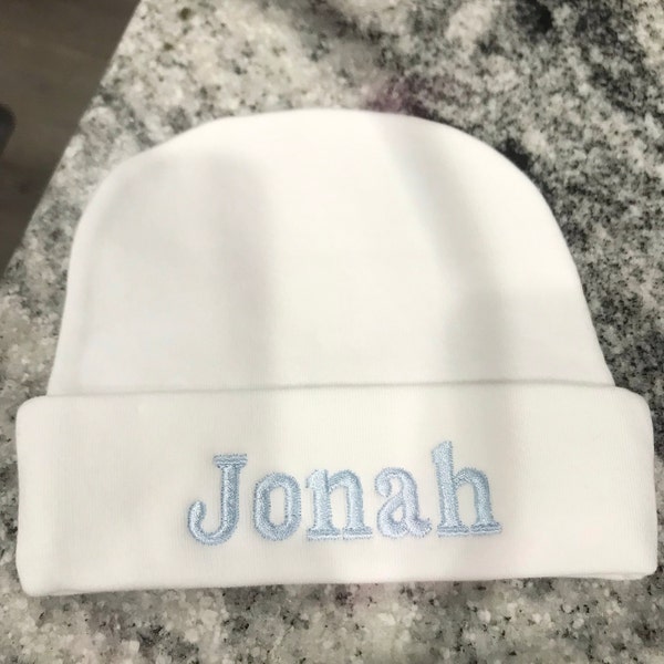 CUFF NEWBORN BEANIE Hat - Gray With Navy, Hospital Hat, Name Reveal ...