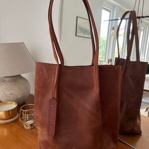 Cognac Leather Tote Tote Leather Bag Leather Tote Bag Small - Etsy