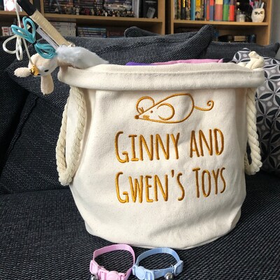 Personalised Cat Toy Basket, Cat Toys Storage Bag, Cat Toy Bin, Cat ...