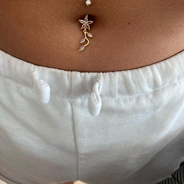 14k Gold Plated Flower Belly Ring/dangly Gold Flower Ring/sparkly Body ...