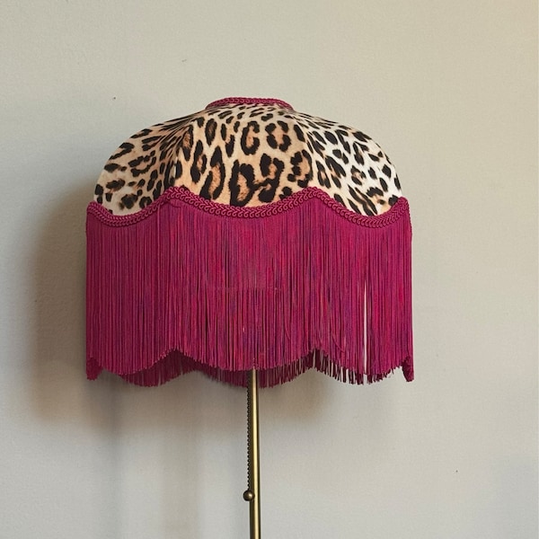 Luxury 12” Handmade Leopard Print Lampshade, Art Deco Fringed Lampshade ...