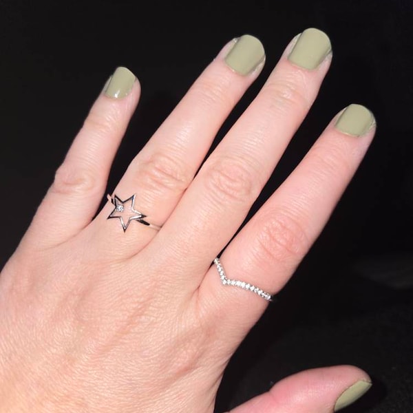 14k Solid Gold Star Ring, Real Gold Celestial Ring, Handmade Premium ...