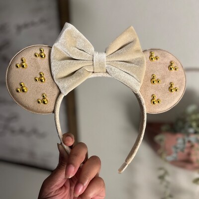 Beige Mickey Ears, Mickey Ears, Gold Minnie Charm Mouse Ears, Minnie ...