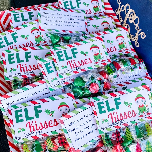 ELF Kisses Treat Bag Christmas Toppers, Printable Christmas Toppers ...