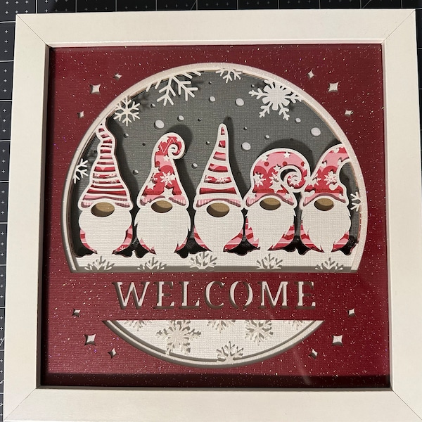 3D Gnome Welcome Shadow Box, Christmas Shadow Box Svg, Merry Christmas ...