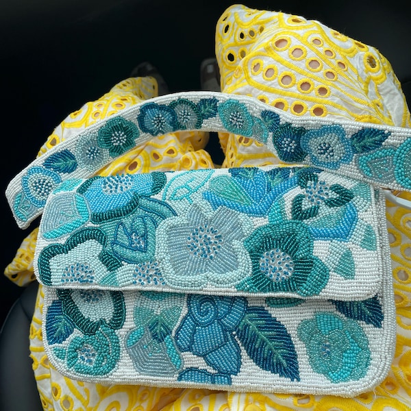 Floral Design Hand Beaded Clutch Bag, Colorful Clutch, Beaded Purse ...
