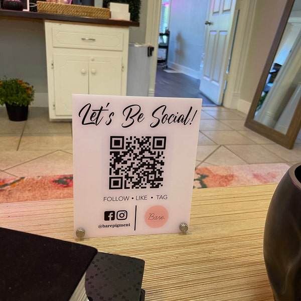 Custom QR Code Desk Sign, Social Media Sign, Let's Get Social Sign ...