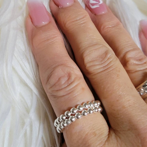 925 Sterling Silver Stretch Rings Stack of 2, Stacked Rings, Womens ...
