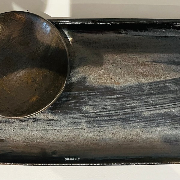 Black Ceramic Serving Tray, Long Black Rectangle Tray, Ceramic Tea Tray ...