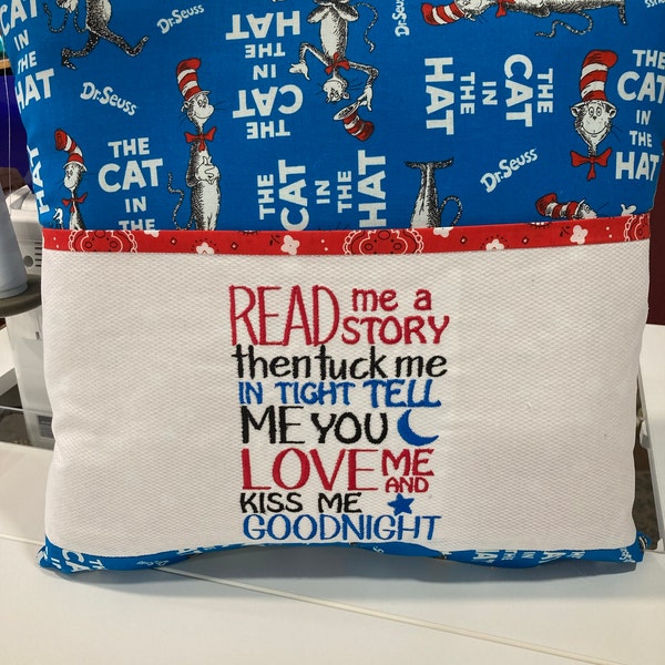 Reading Pillow Embroidery Design Read Me a Story Embroidery Design Tuck ...