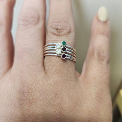 Birthstone Ring, Sterling Silver Birthstone Stacking Ring, Stackable ...