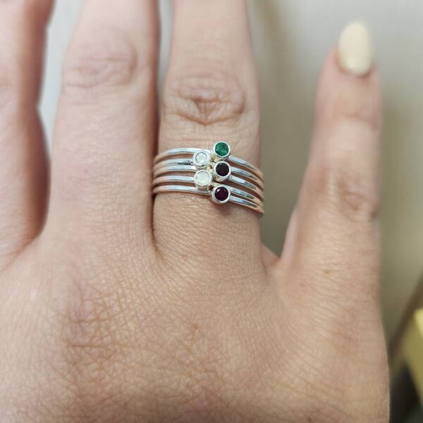 Birthstone Ring, Sterling Silver Birthstone Stacking Ring, Stackable ...