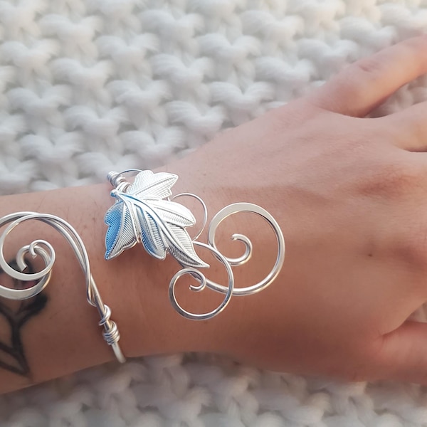 Silver Ivy Leaf Bracelet, Handmade Forest Vine Cuff Bangle, Elven ...