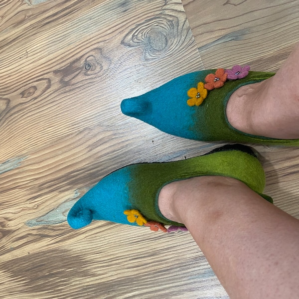 Fairy Shoes Made of Wool, Green Purple Pixie Shoes, Custom Made, Any ...