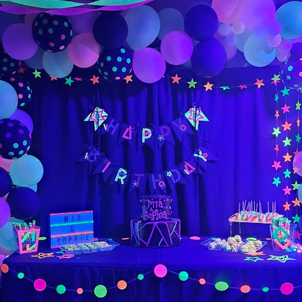 Neon Birthday Banner, Glow Party, Glow in the Dark Banner, Personalized ...