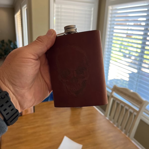 Pirate Flask 8oz Pirate Ship Flask Leather Wrapped Flask Groomsman Gift ...