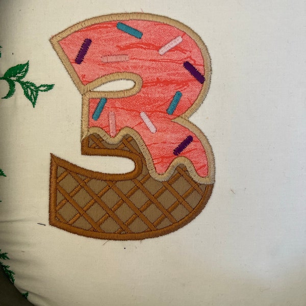 Ice Cream Waffle Cone Birthday Numbers 0-9 Embroidery Applique Design ...