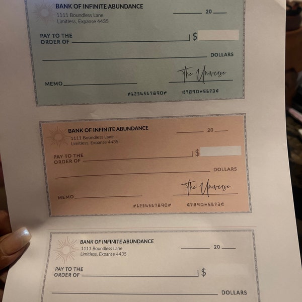 Printable Blank Abundance Checks for Your Vision Board, Law of ...