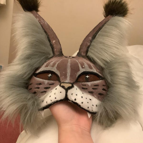 Custom White Orange Raptor Mask Fursuit Accessories Made of Fur Cosplay ...