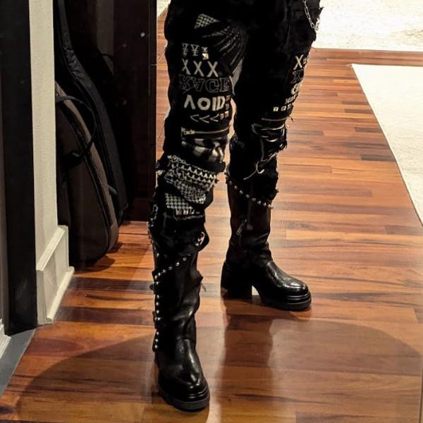 Custom Handmade Punk Rock Goth Emo Metal Cyber Dark Ripped Crazy Weird ...