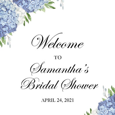 Blue Hydrangea Wedding Welcome Sign Printed Foam Board Rehearsal Dinner ...