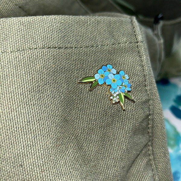 Forget Me Not Pin, Botanical Enamel Pin, Blue Flower Artwork, Original ...