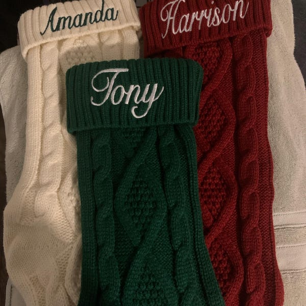 Personalized Embroidered Christmas Stocking, Knit Family Stocking, Name ...