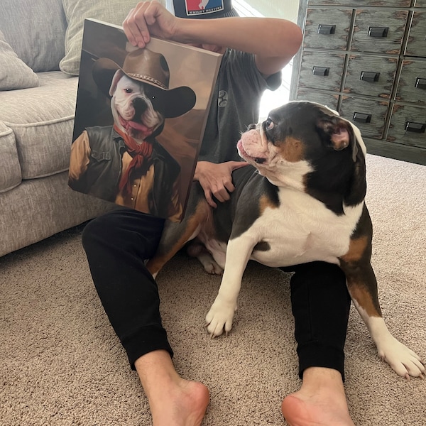Custom Cowboy Pet Portrait, Western Dog Portrait, Cowboy Pet Gift, Dog ...