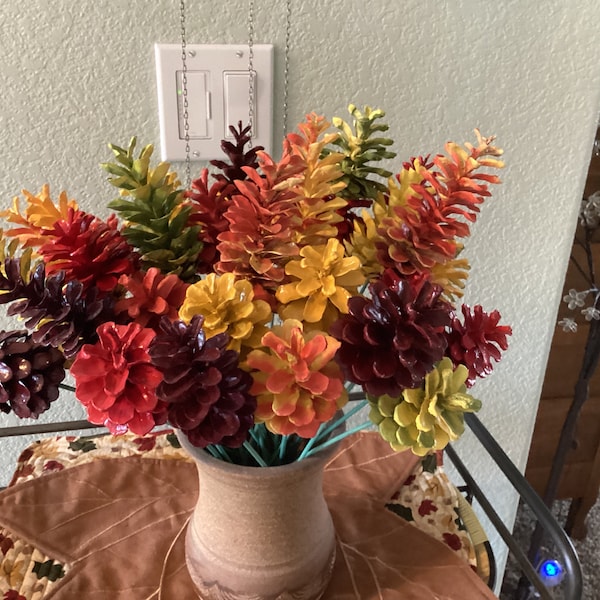 Fall Pine Cone Flowers, ONE DOZEN, ORIGINAL, on 12-inch Stems ...