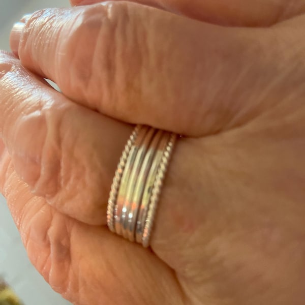 Set of 8 Tri Color Stacking Rings - Sterling Silver, 14K Rose Gold ...