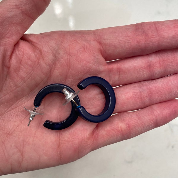 Navy Blue Hoop Lucite Pin up Hoop Earrings | Lucite Hoop Earrings - Etsy