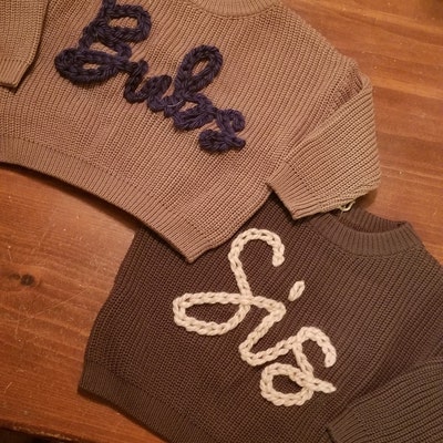 Custom Initial Flower Design Embroidered Baby and Toddler Knit Sweater ...