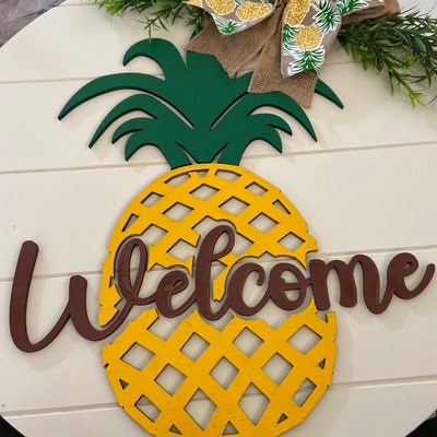 Pineapple Welcome Sign, Pineapple Decor, Pineapple Door Wreath, Summer ...