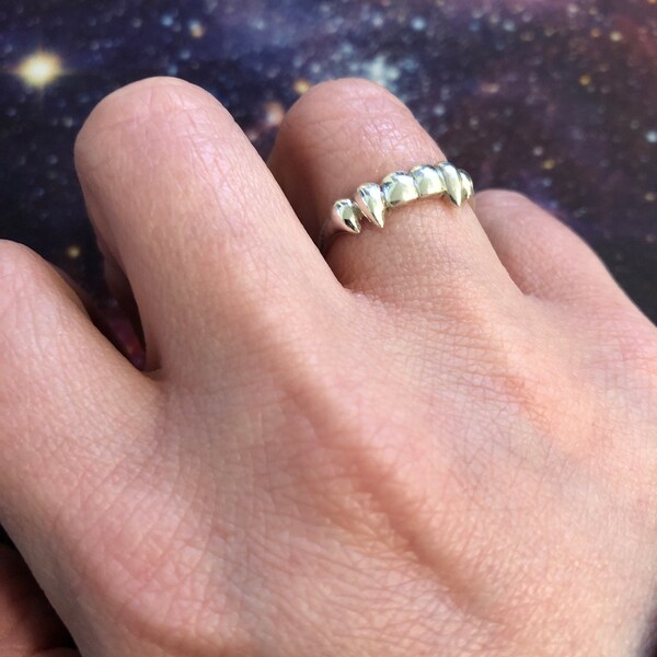 The Once Bitten Vampire Ring . Sterling Silver Vampire Teeth Fang Ring ...