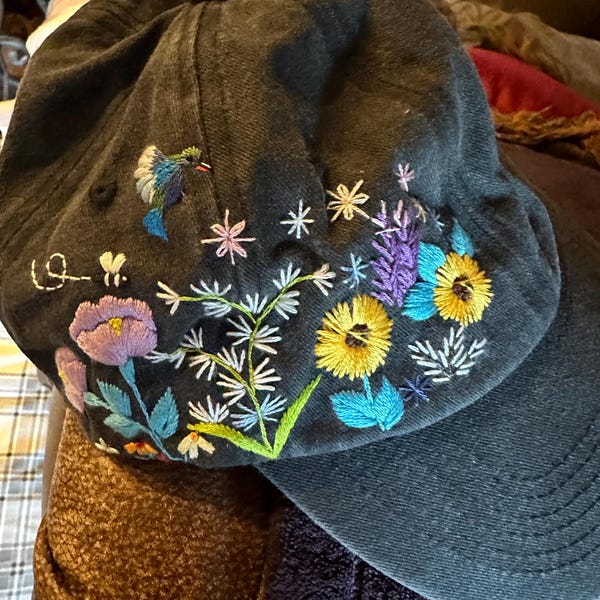 Custom Floral Baseball Cap, Daisy Hand Embroidered Baseball Cap, Wash ...