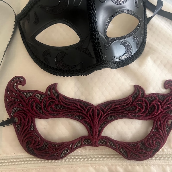 Lace Masquerade Mask, Black and MAROON Masquerade Custom Mask, Raven ...